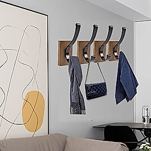 Walnut Wall Hooks 4 Pack - Coat Hooks Wall Mounted - Heavy Duty Entryway Wall Hangers for Hanging Towels, Clothes, Bags