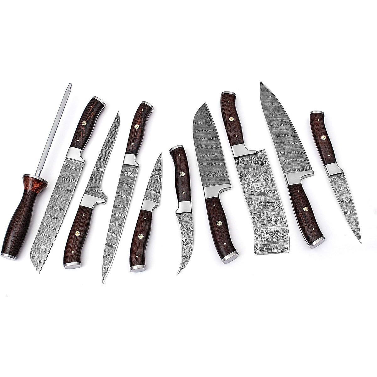 Handmade Damascus Kitchen Chef Knife Set - Professional Damascus Steel Knife Set - 10 pcs Japanese Damascus Knife Set With Leather Bag/Case(10801)