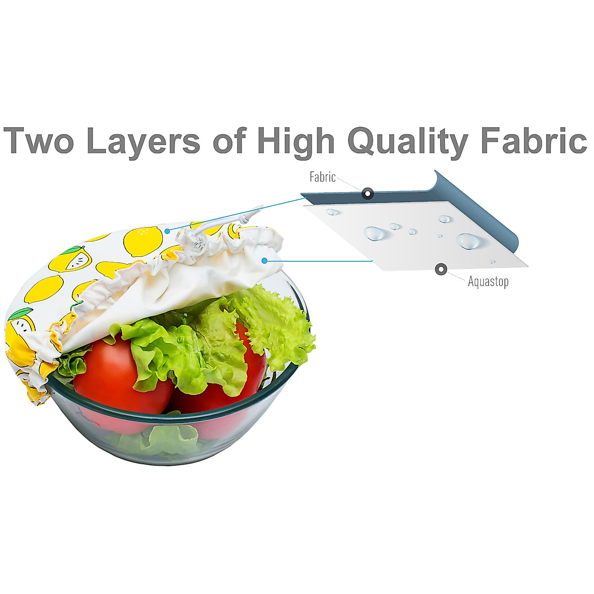 Handmade Reusable Cotton Fabric Bowl Covers - Two Layers of Fabric (Set of 3, Lemon)