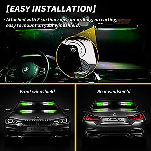 Lattofigy 2 in 1 Dash Emergency Strobe Lights 2x14 inch 24LED Safety Hazard Warning lights Interior Front/Rear Windshield Deck Split Light Bar for Car Truck Vehicles (Green/White)