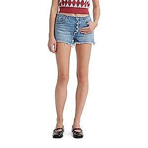 Levi's Women's 501 Ripped Waist Shorts, (New) Indigo Stonewash, 28