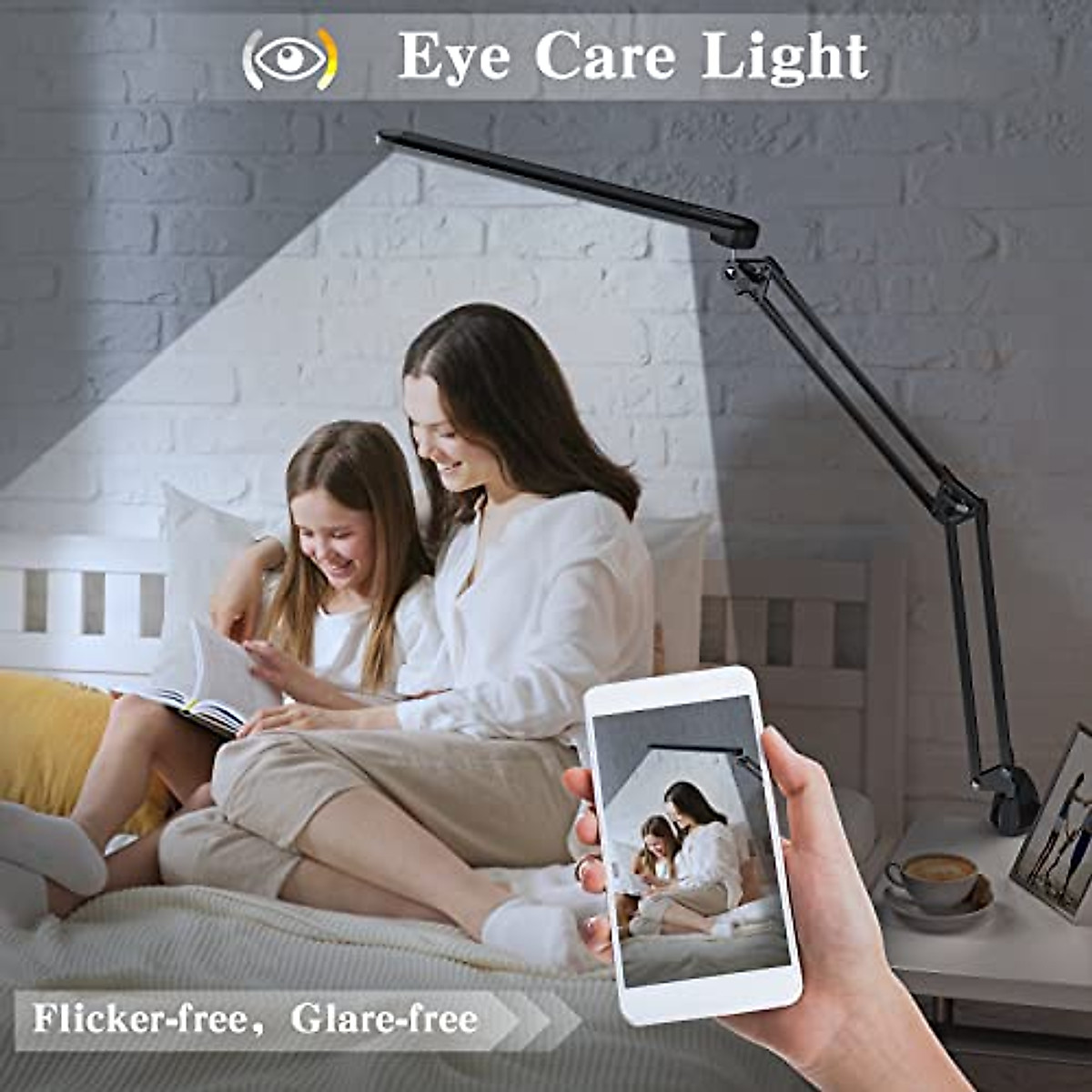 LED Desk Lamp with Clamp, OZAPZ 12W LED Clamp Light with 5 Color Temperatures, Stepless Dimmer, Metal Clamp Lamp with 360 Degree Swing Arms, Clamp Desk Lamp for Work, Living Room, Sewing, Craft(Black)