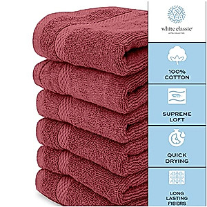 White Classic Luxury Hand Towels | 6 Pack Luxury Cotton Washcloths | 12 Pack Bundle (Burgundy)
