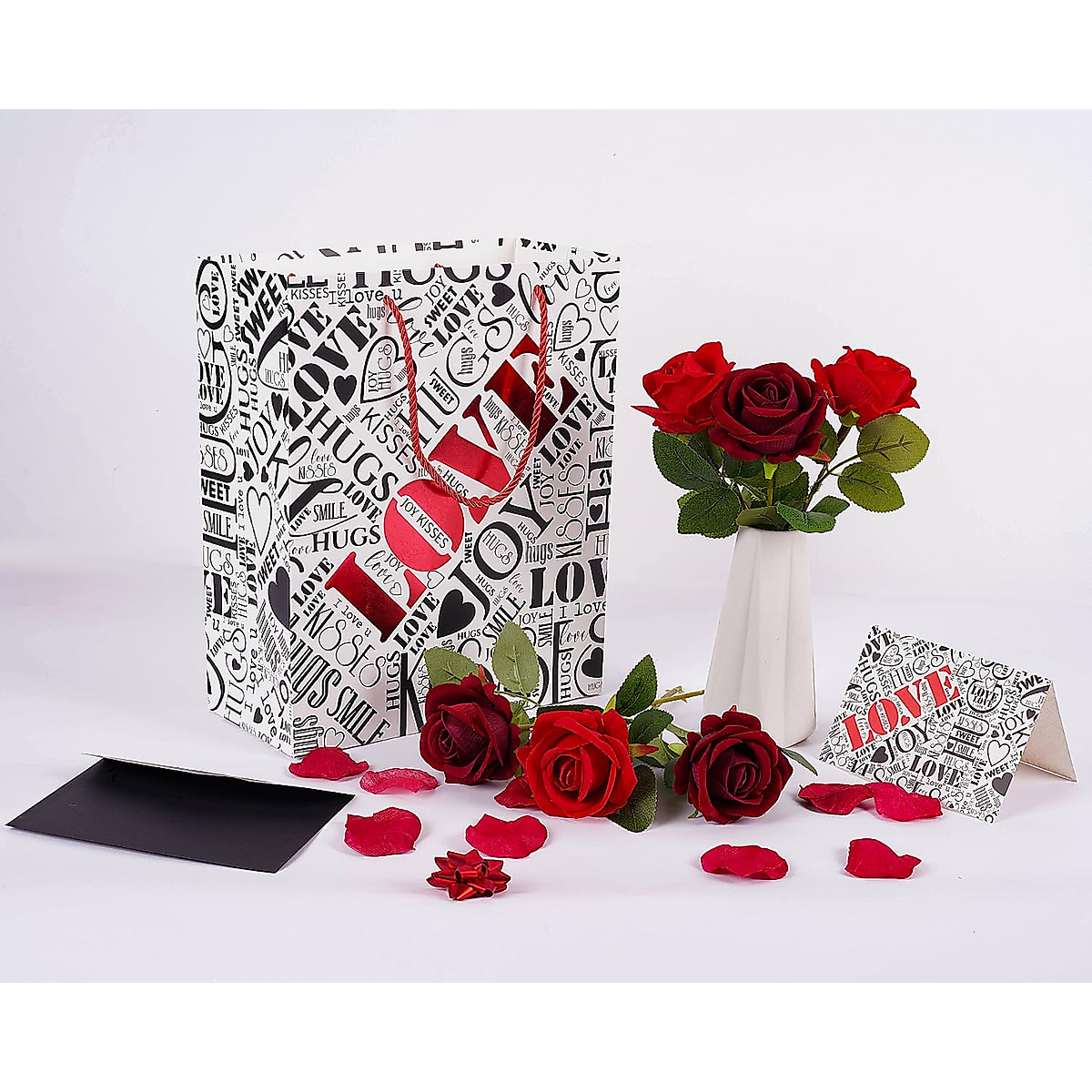 Elephant-package 12.6" Large Love Gift Bag with Card and Tissue Papers for Valentines Day/Mother's Day/Father's Day/Anniversary and more (Red Love)