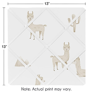 Sweet Jojo Designs Boho Llama Fabric Memory Memo Photo Bulletin Board - Gender Neutral Beige Taupe Tan and White Bohemian Southwest Aztec Watercolor Mountain Cactus Alpaca Farmhouse Animal