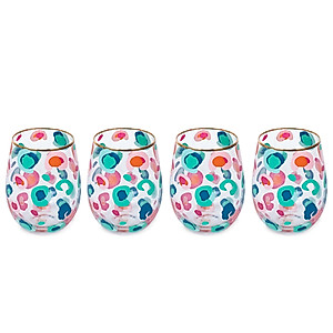 Mary Square Pretty In Pink Animal Print 8 ounce Glass Stemless Wine Tumbler Set of 4