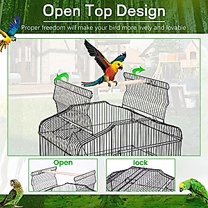Jehiatek 59 Inch Bird Cage with Rolling Stand, Parakeets Cage with Open Top Roof, Tall Bird Cage Metal Bird Cage for Medium Small Cockatiel Canary Conure Finches, Black, Easy to Install