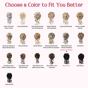 HOOJIH Messy Bun Hair Piece, 2PCS Tousled Updo with Tendrils Hair Bun Extensions Wavy Curly Hair Wrap Ponytail Hairpieces Thick Hair Scrunchies for Women HB010 Dasiy - Black Brown