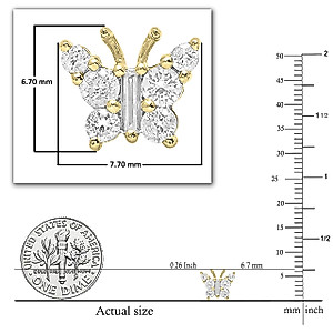 Dazzlingrock Collection 0.48 Carat (ctw) Baguette & Round White Diamond Butterfly Stud Earrings for Women in 18K Yellow Gold in Screw Back