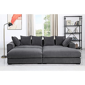 Oversized 3-Piece Right Facing Sectional Sofa Couches W/Ottoman for Living Room, 109.75-Inch L Shaped Corduroy Upholstered Convertible Sofa&Couch with Left Chaise Daybed and 6 Pillows