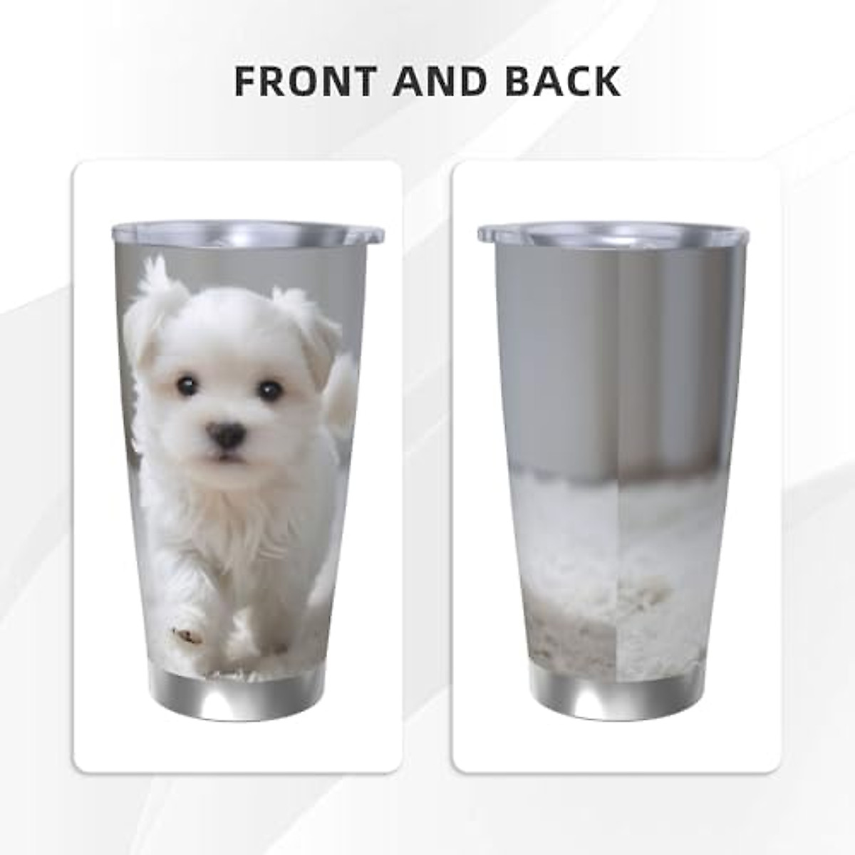 NHJKLWQSZ Cute Puppy Dog 20oz Stainless Steel Tumbler With Lid And Straw, Double Wall Vacuum Insulated Coffee Mug Travel Cups Leak-Proof Lid For Hot And Cold Drinks, Metal Straws And Brush