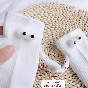 Smilelife 2 Pairs Magnetic Holding Hands Socks - Funny Easter Gifts for Teens & Women, Couples, Friends (White)