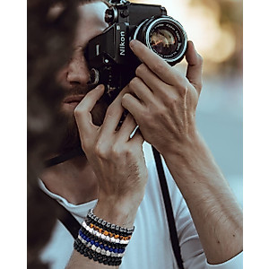 BOMAIL 9pcs Gemstone Beaded Bracelets for Men Women 6mm Round Beads Bracelets Set SemiPrecious Gemstone Beads Bracelets Matte Lava Rock Volcanic Tiger Eye Stone Yoga Healing Energy Crystal Stretch