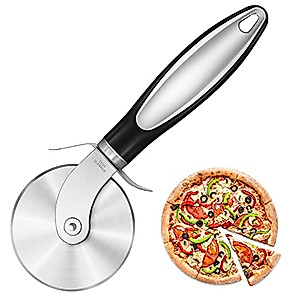 Rainspire Kitchen Large Pizza Cutter Wheel, Stainless Steel Pizza Slicer, Sharp Blade Pizza Wheel with Non-Slip Handle, Dishwasher Safe, Perfect Kitchen Gadgets Home Essentials, Black
