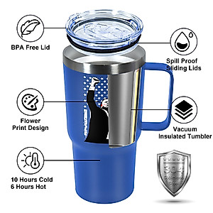 Icesip 20 oz Tumbler with Handle, insulated cup coffee mug with lid, straw and handle, Double Wall Stainless Steel Vacuum Coffee Tumbler travel mug spill proof, 1pcs Blue