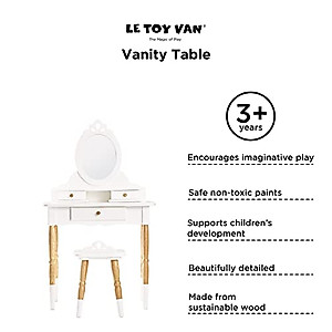 Le Toy Van - Wooden Vanity Table with Vanity Mirror and Vanity Chair - Bedroom Furniture - Victorian Style Oval Dressing Table Mirror - Desk with Drawers and Vanity Stool - Kids Aged 3 Years +