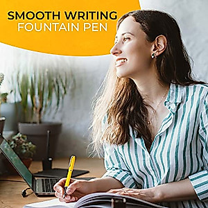 ZenZoi Yellow Fountain Pen Fine Nib - Luxury Pen For Women Men W/Schmidt Quality Tip. Refillable Smooth Writing Pen For Journaling, Drawing. Stylish High End Gift Box W/Ink Converter & Ink Cartridge