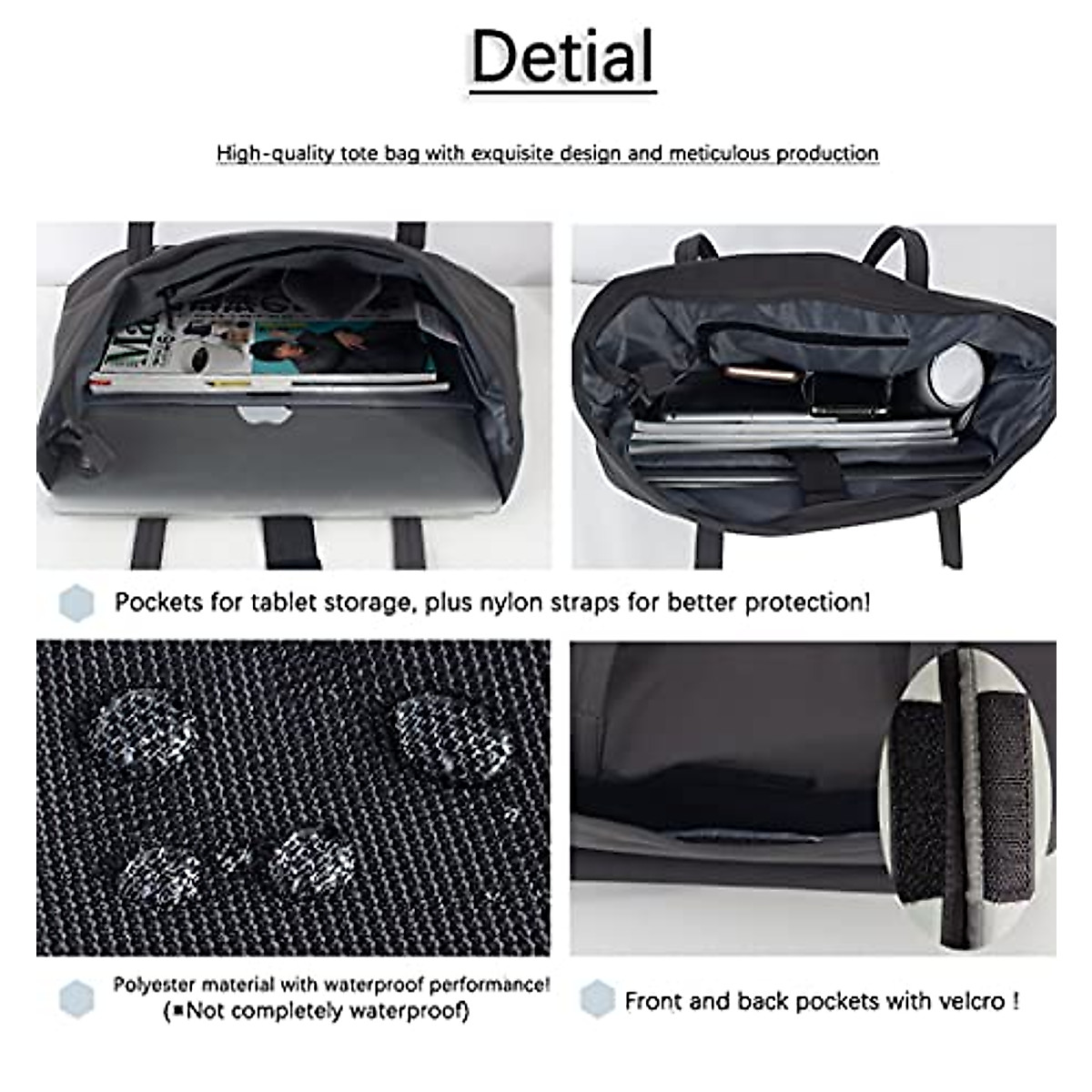 H HIKKER-LINK Womens Large Waterproof Tote Bag Shoulder Bag with Multi-pocket for Work Gym Pool and Daily Bags Black