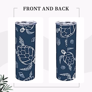 AFHYZY 20 oz Skinny Tumbler Reusable Coffee Travel Mug with Lids and Straws, Insulated Coffee Cups 20oz Stainless Steel Water Bottles Leak Proof for Office, Women, Sports - Turtle