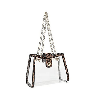 Tiwougel Women Clear Shoulder handbags Purses,Ladies Lightweight With Chain Strap and Twist Lock Crossbody bags (black)