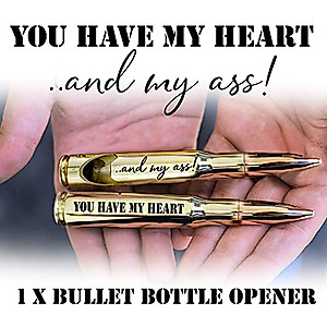 Funny Anniversary/Birthday Gifts for Boyfriend I Husband Birthday Gift - "You have my Heart and my As!" - 50 Cal Bottle Opener I Cute Couples Anniversary for Boyfriend from Girlfriend