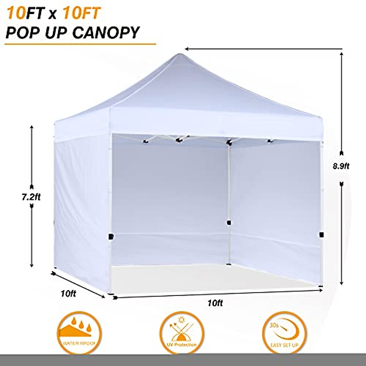 HLong 10x10 Pop Up Canopy Tent Outdoor Heavy Duty Commercial Instant Sun Shelter with 4 Removable Sidewalls, White