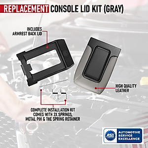 Center Console Lid Replacement Kit Gray - Replaces 924-811, 19127364, 19127365, 19127366 - Compatible with Chevy, GMC and Cadillac Vehicles - Silverado, Avalanche, Tahoe, Sierra - Armrest Hinge Latch