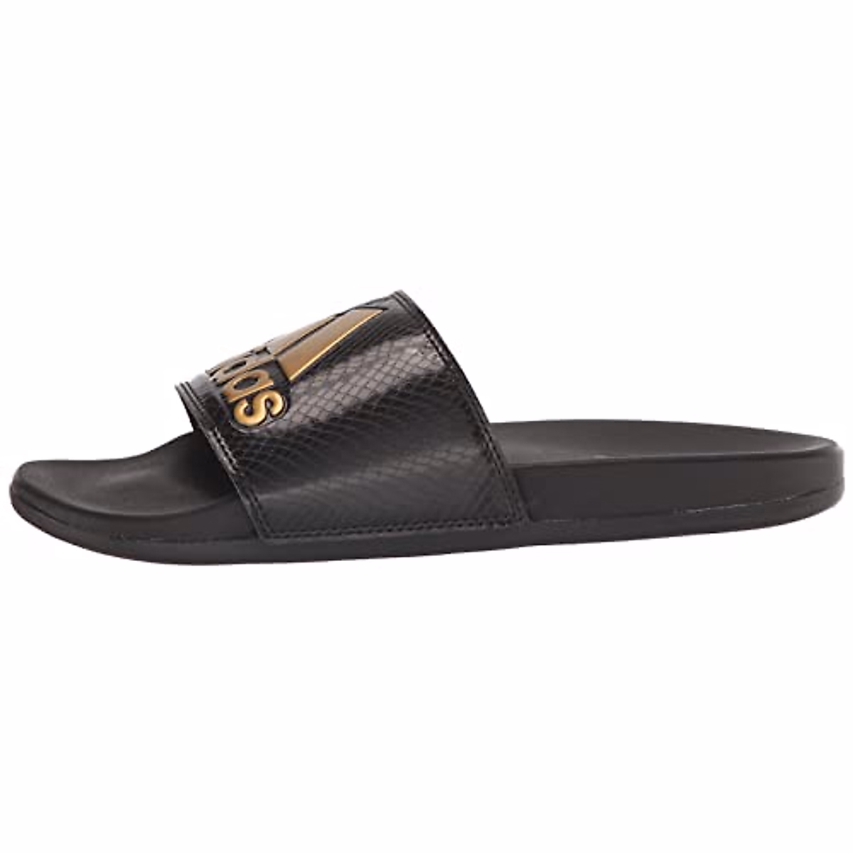 adidas Women's Adilette Comfort Slides Sandal, Black/Gold Metallic/Black, 7