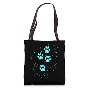 Turquoise Hearts with paws of a dog or cat Tote Bag