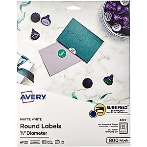 Avery Printable Round Labels with Sure Feed, 3/4" Diameter, Matte White, 800 Customizable Labels (4221)