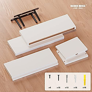 RICHER HOUSE Floating Shelves Set of 3, Modern Bathroom Shelves Wall Mounted Shelves with Invisible Brackets Over Toilet, White Wall Shelves for Bathroom Bedroom, Living Room, Kitchen - White