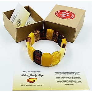 Natural Baltic Amber Stretch Bracelet - Hand Made from Polished/Certified Baltic Amber Beads(Multicolor)