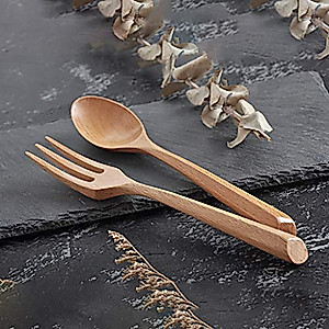 round Table Centerpieces Wooden Fork Natural Reusable Flatware Spoon Color Set Portable Tableware Solid Kitchen，Dining & Bar Dinner Table Set for 4 Tall