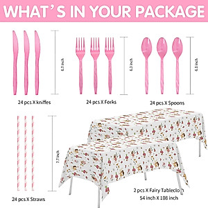 Xigejob Fairy Party Decorations Tableware - Fairy Birthday Party Supplies, Plate, Cup, Napkin, Tablecloth, Cutlery, Flower Fairies Enchanted Forest Garden Birthday & Baby Shower Decorations | Serve 24