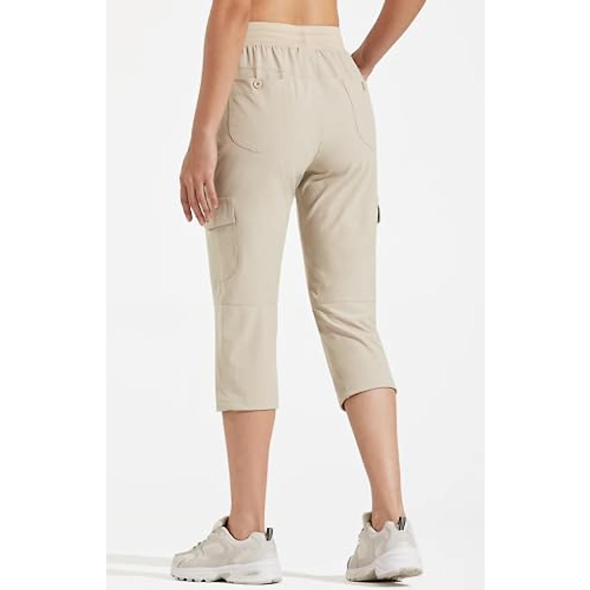 Libin Women's Cargo Capri Hiking Pants Lightweight Quick Dry Cropped Pants Summer Casual Outdoor with Zipper Pockets, Khaki, Medium