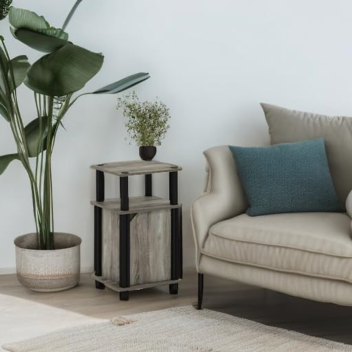 Furinno Brahms 3-Tier End Side Sofa Table/Nighstand with Door, 1-Pack, French Oak/Black