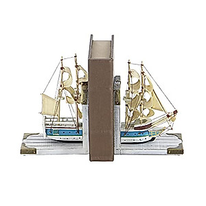 Deco 79 Wood Sail Boat Bookends with Real Boat Rigging, Set of 2 6"W, 9"H, White