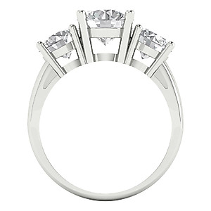 3.25 Ct Brilliant Round Cut Clear Simulated Diamond 14K White Gold Three Stone Statement Ring Size 6