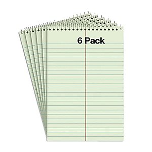 Steno Pads Notebooks, Top Bound Spiral Steno Book - Gregg Ruled, Green Tint, 80 Sheets Per Notepad - 6 x 9 Inch - Great for Note-Taking and Making to-do Lists - 6 Pack