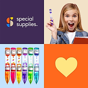 Special Supplies Liquid Motion Bubbler Pens, 6-Pack Colorful Hourglass Timer with Droplet Movement, Bedroom, Sensory Play, Cool Home or School (Pack of 6 Pens)