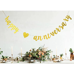 Happy Anniversary Glitter Banner, Bridal Shower, Engagement, Bachelorette,Wedding Announcement Party Photo Props(Gold)