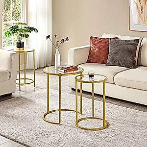 Yaheetech Round Nesting Side Table Stacking Coffee Table, Set of 2 Circular Modern End Tables w/Metal Frame & Tempered Glass Top & Protective Foot Pads for Small Space Living Room Bedroom Office