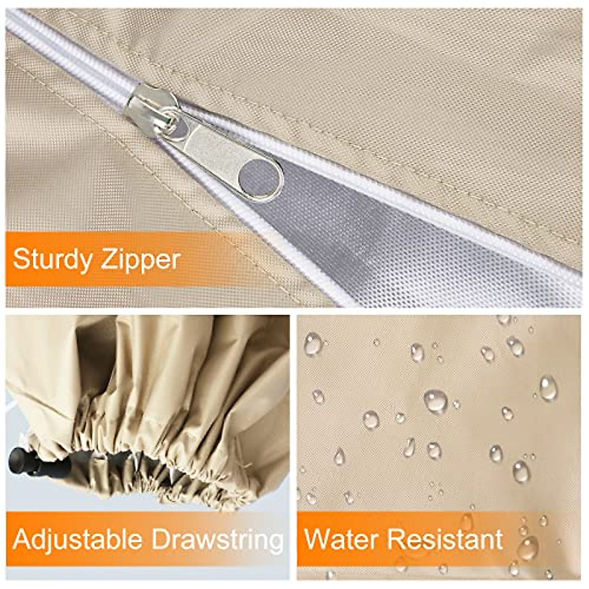 OKPOW Patio Umbrella Cover for 7-11ft Outdoor Umbrellas - 420D Waterproof Garden Market Umbrella Cover - Windproof Outside Parasol Covers with Zipper for Deck Pool Beach Umbrellas, Khaki
