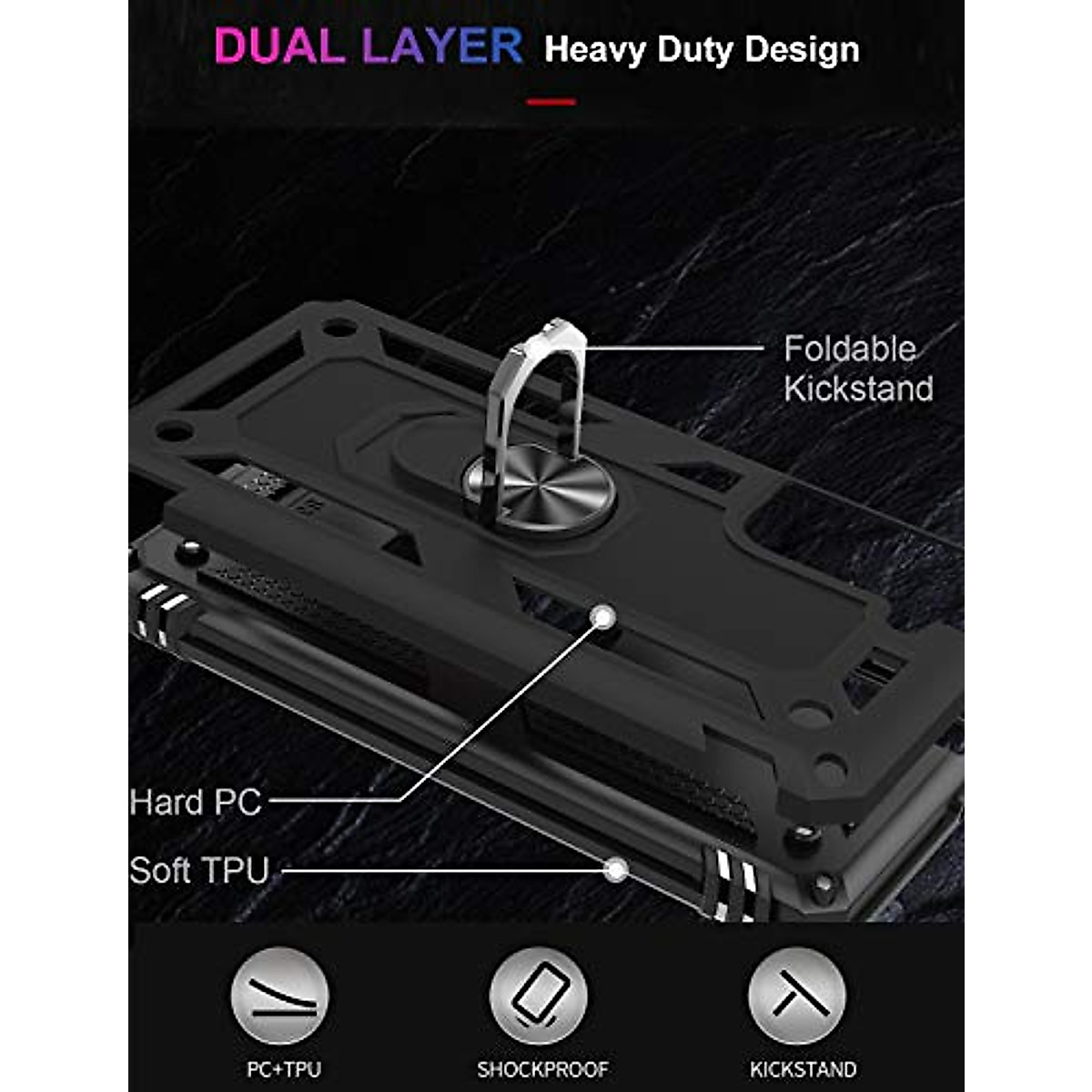 IKAZZ Galaxy S21 Case,Samsung S21 Cover Military Grade Shockproof Heavy Duty Protective Phone Case Pass 16ft Drop Test with Magnetic Kickstand Car Mount Holder for Samsung Galaxy S21 Black