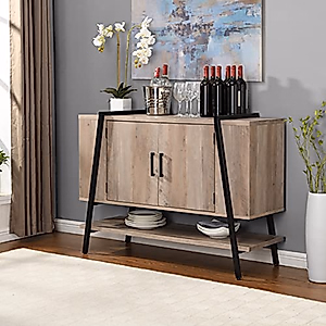 46" Wide Mid Century Server with Stone Grey Distressed Finish