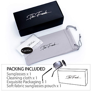 The Fresh Minimalist Semi-rimless Rectangular Sunglasses for Men Women - Exquisite Packaging (605b-Siver (Light Blue Temple), Gradient Blue)