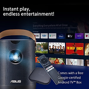 ASUS ZenBeam L2 Smart Portable Projector with WIFI and Bluetooth - 960 LED Lumens, 1080P, Chromecast, Built-in Battery, Speaker, 3.5 hr Video Playback, Wireless Projection, Light Wall, Android TV Box