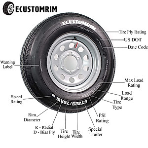 eCustomrim 2-Pack Trailer Tire On Rim 4.80-12 Load C 5 Lug White Spoke Wheel 30660-2 Year Warranty w/Free Roadside