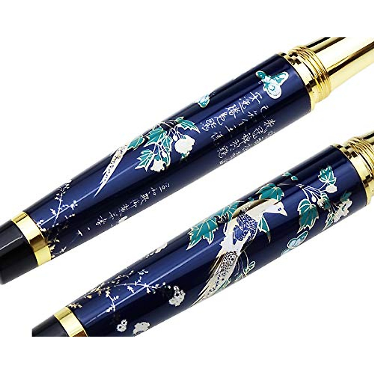 Hongdian Fountain Pen Fine Nib Blue Barrel, Cloisonne Painting (Bird, Butterfly and Flower) with Metal Box