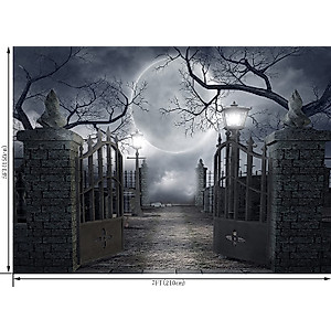 OUYIDA Halloween Night Full Moon Backdrop Gloomy Woods Graveyard Photography Background Horrible Cemetery Spooky Party Banner Halloween Party Decoration Photo Booth Props 7X5FT TP17F